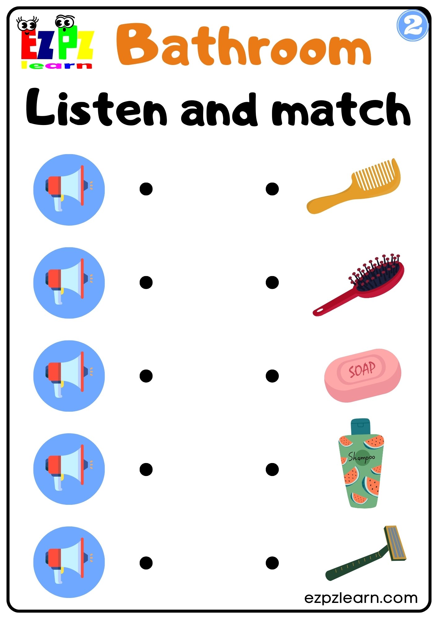 Bathroom Interactive Vocabulary Worksheet Listen and Match the Correct Images for Kids, K3 and ...